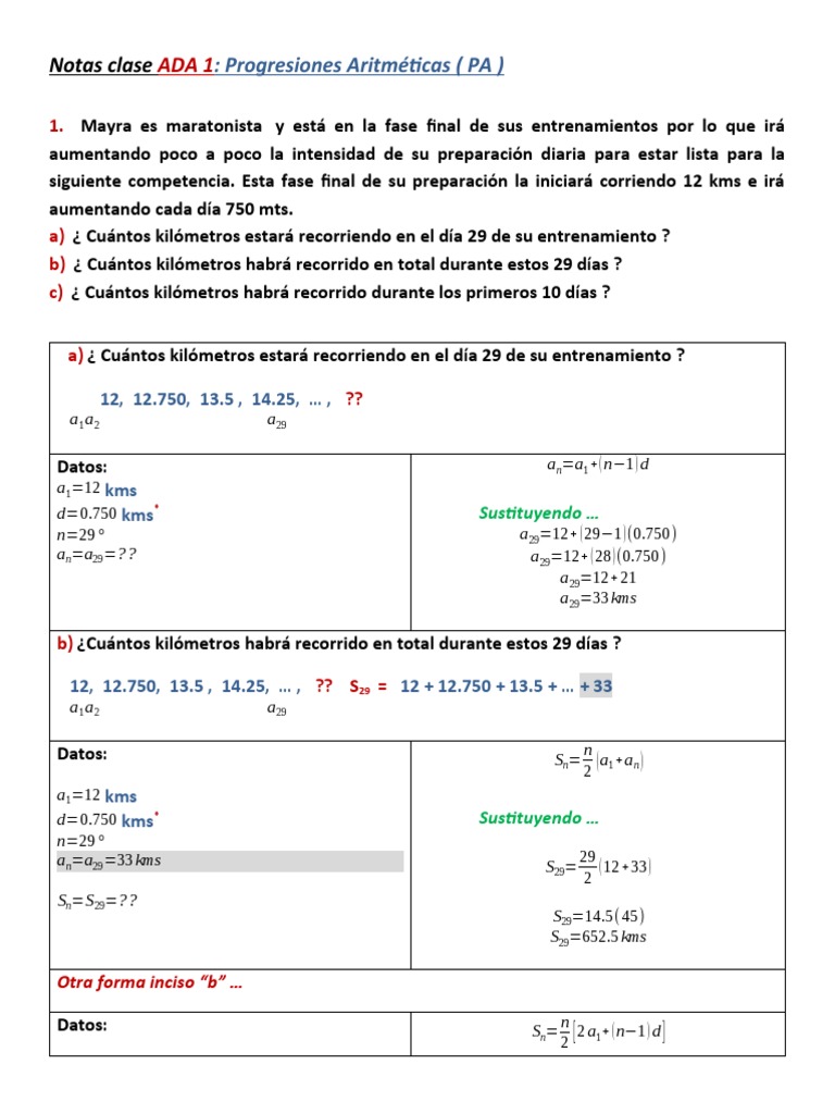 Notas de Clase RECU MMII ADA 1 Progresiones Aritméticas - Junio 2023 | PDF | Álgebra | Conceptos ...