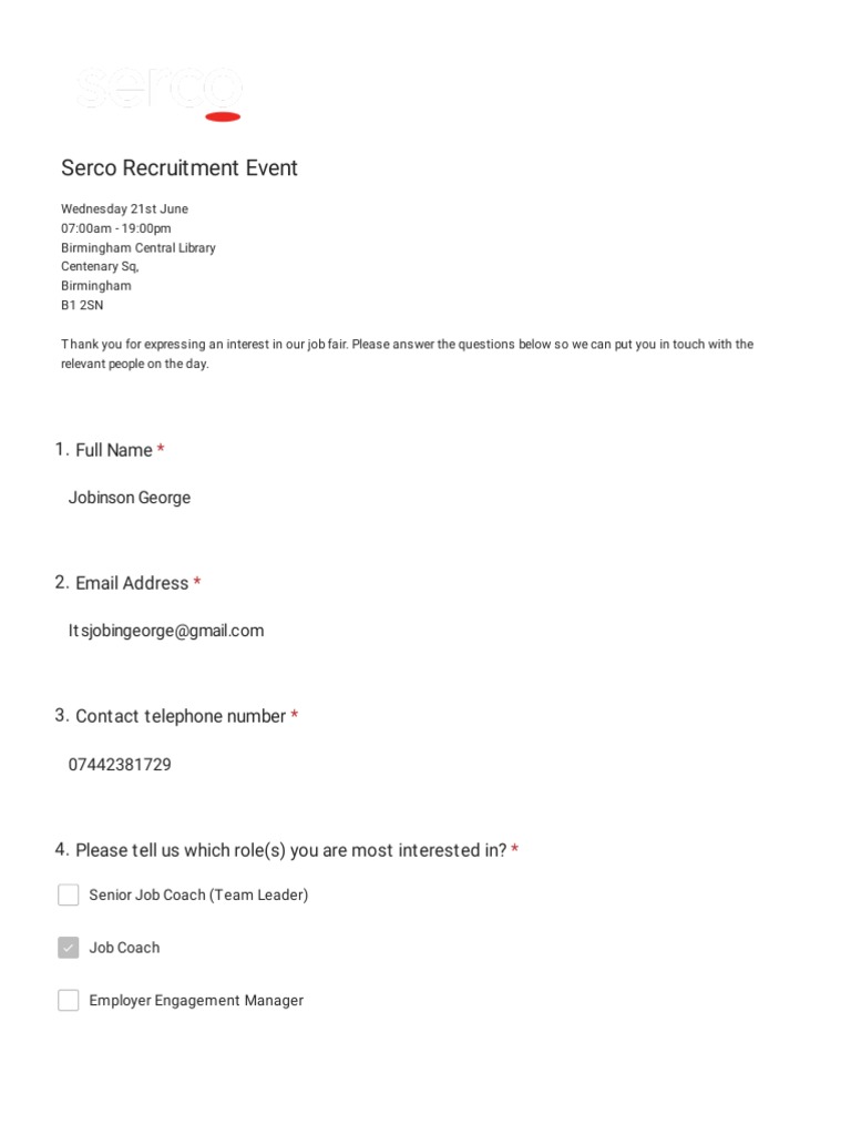 Serco Recruitment Event | PDF