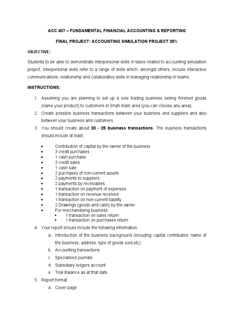 ACC407_FINAL PROJECT (SIMULATION)_INSTRUCTIONS | PDF | Financial ...