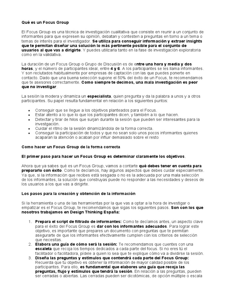 Diseño de Un Focus Group | PDF | Grupo de enfoque | Experiencia de usuario