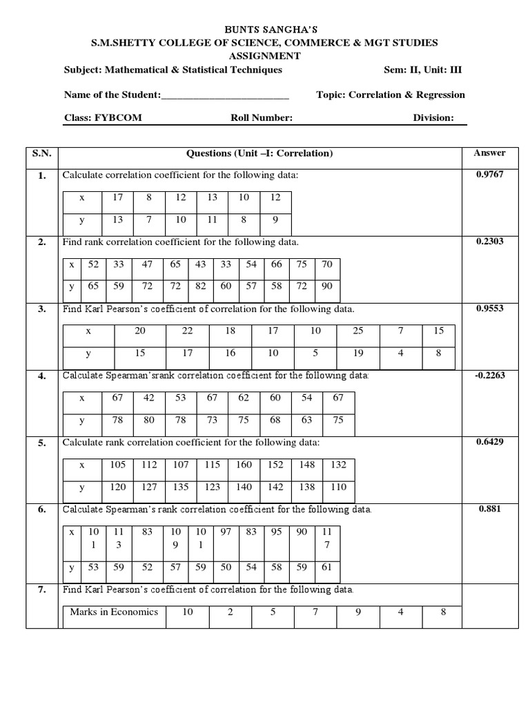 FYBCOM SEM-II - Correlation & Regression | PDF | Regression Analysis | Scientific Method