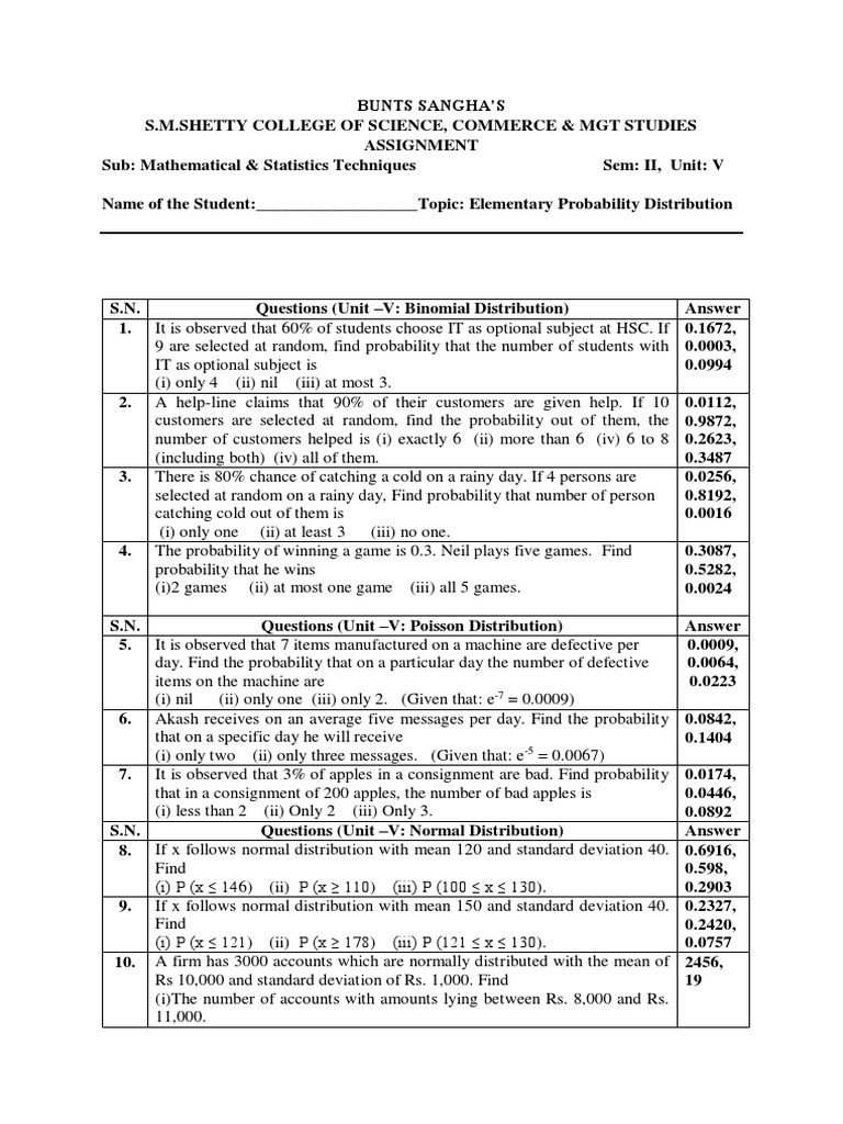 FYBCOM SEM-II - Elementary Probability Distribution | PDF | Probability ... FYBCOM SEM-II - Elementary Probability Distribution | PDF | Probability ...