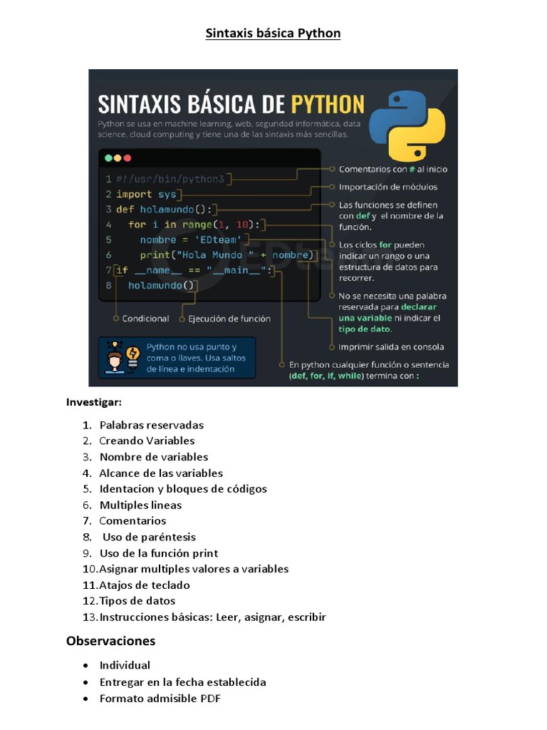 Sintaxis básica Python | PDF