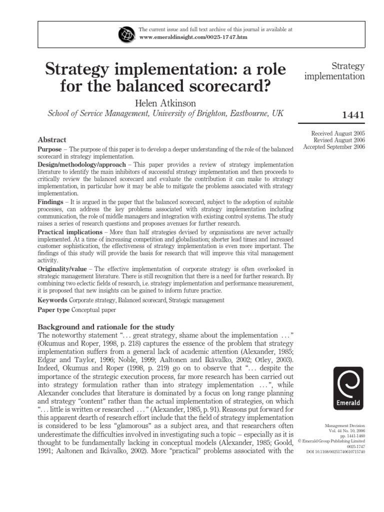 Clan - Strategy Implementation - Role BSC | Download Free PDF ...