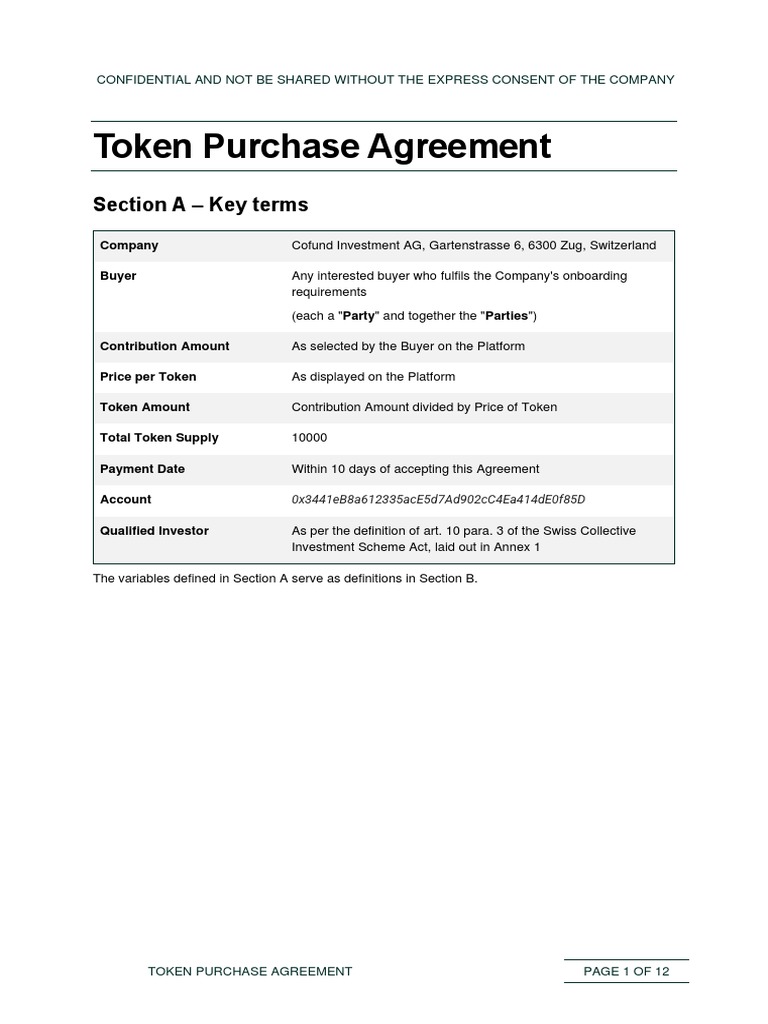 Token Purchase Agreement | PDF | Procurement | Trust Law
