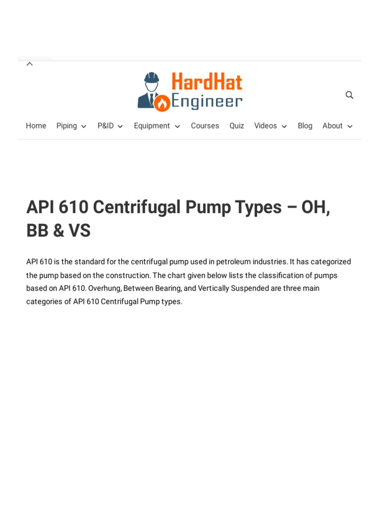 API 610 Centrifugal Pump Types - OH, BB & VS | Download Free PDF | Pump ...