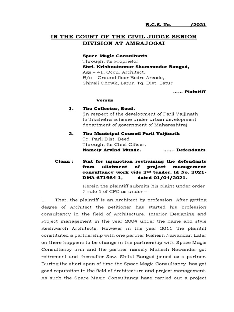 Civil Case Observation Plaint | PDF | Lawsuit | Justice