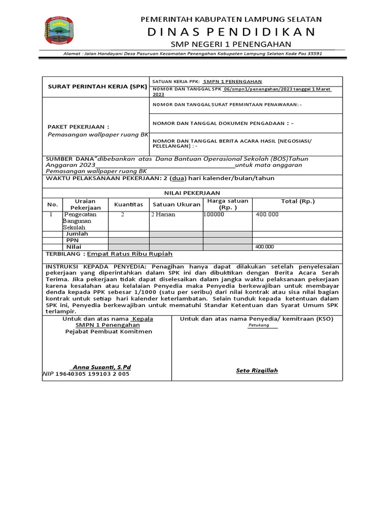 Surat Perintah Kerja | PDF