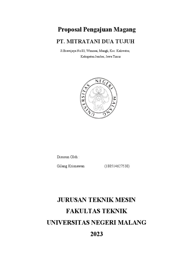 Proposal Pengajuan Magang PT. Mitratani Dua Tujuh | PDF