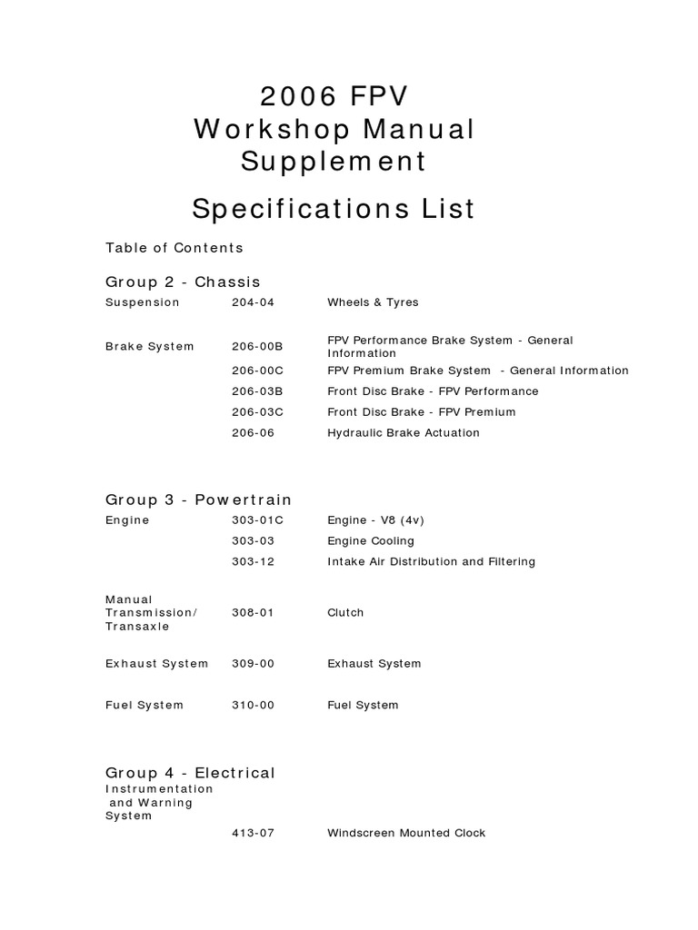 BF FPV Specifications | PDF | Piston | Anti Lock Braking System