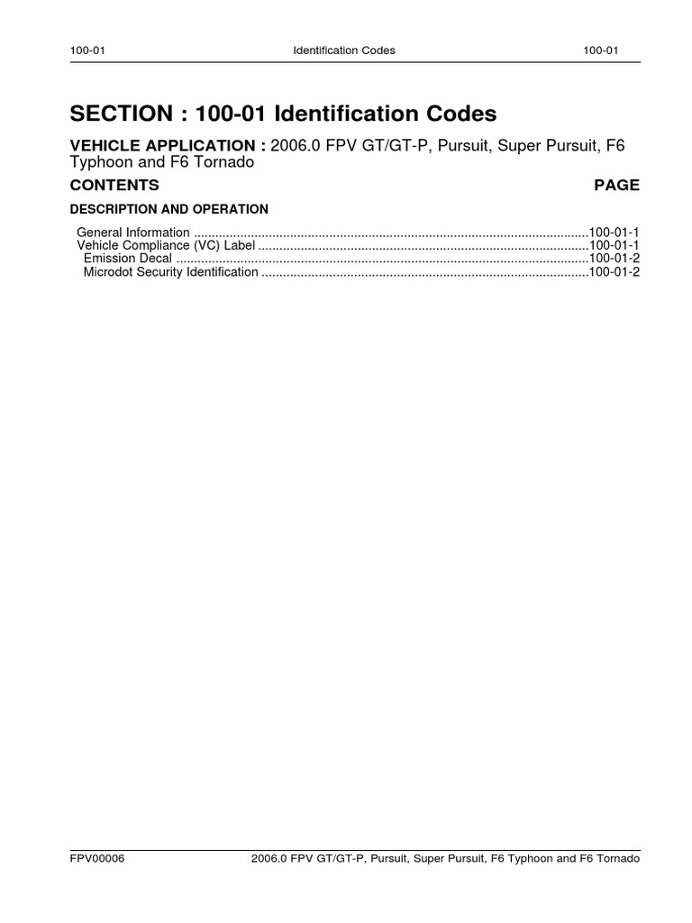 100-01 - FPV Identification Codes | PDF | Ford Motor Company | Motor ...