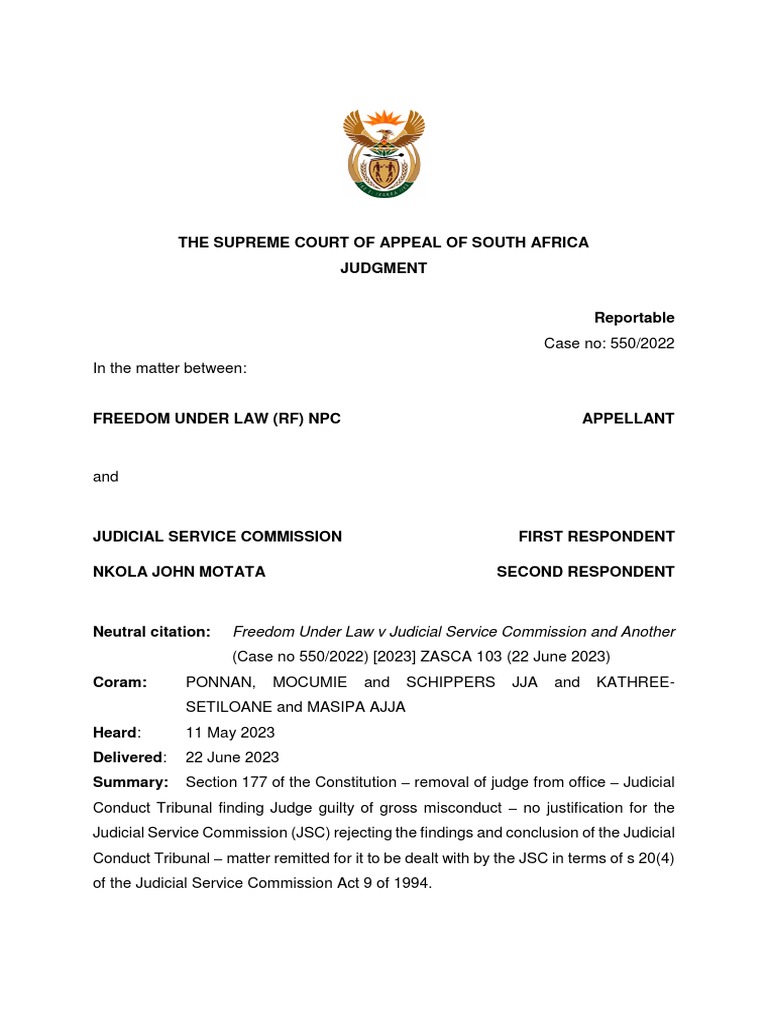 The Supreme Court of Appeal of South Africa Judgment | PDF | Judge ...