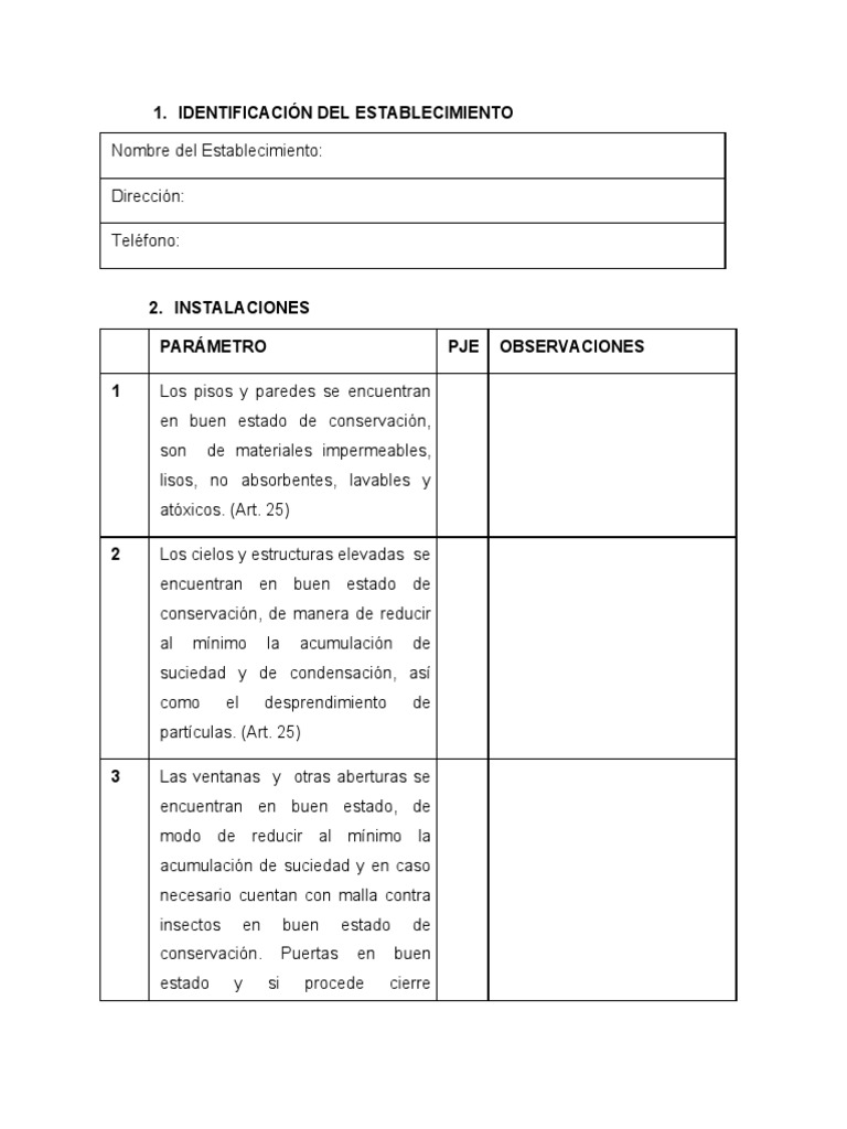 Check List BPM | PDF | Agua | Alimentos