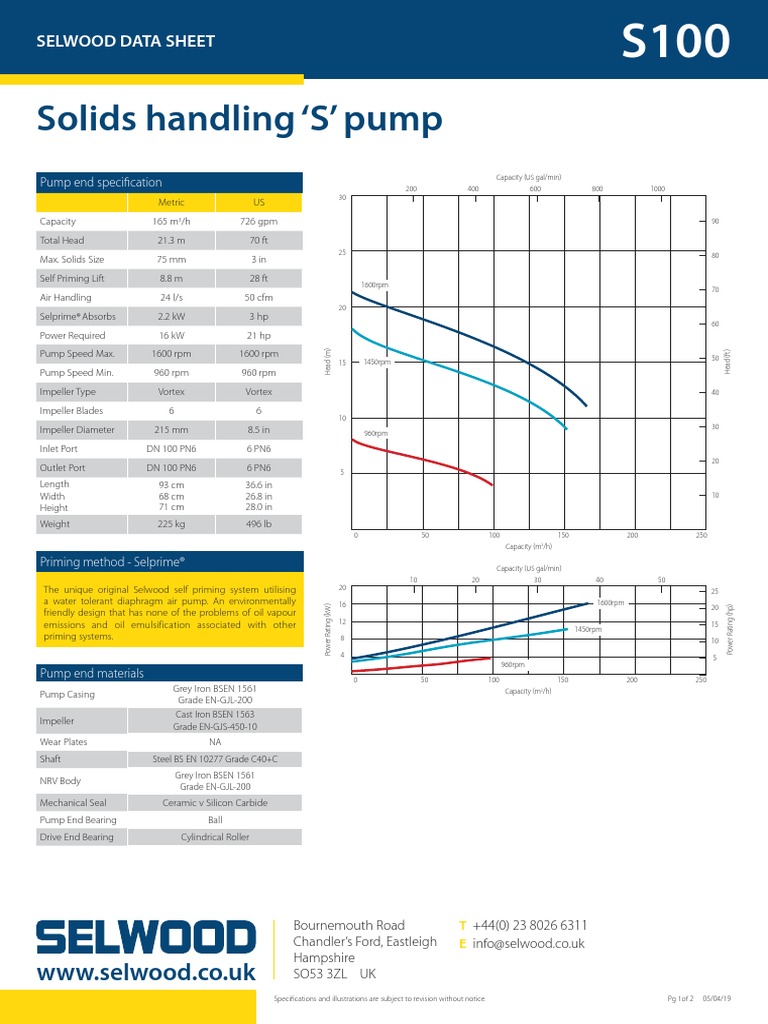 S100 Data Sheet - 2019 | PDF | Pump | Vehicle Technology