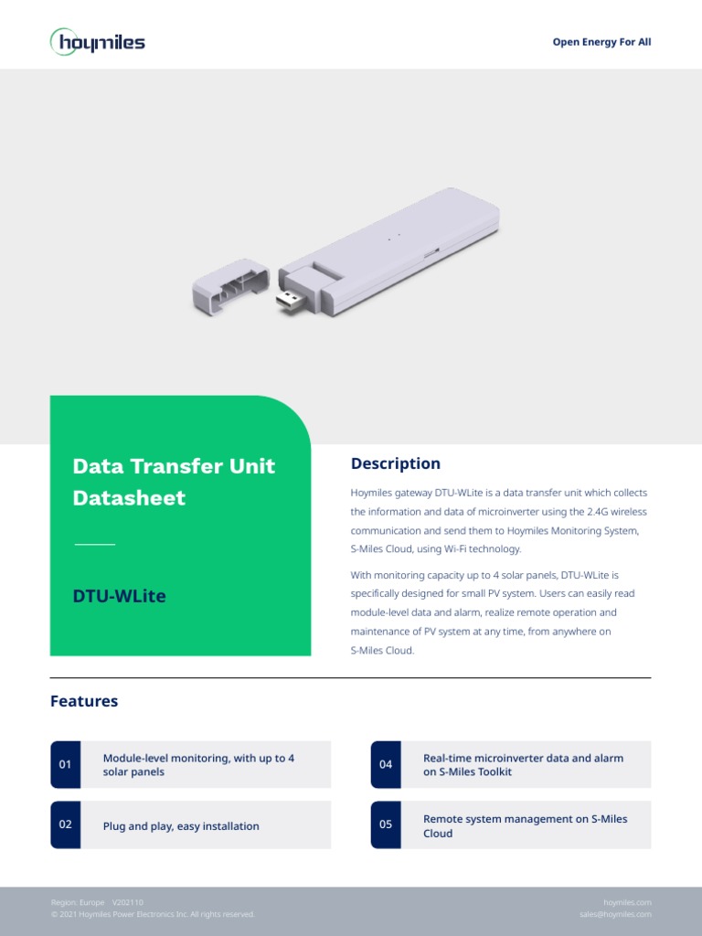 Datasheet DTU-Wlite EU EN V202110 | PDF | Solar Panel | Wi Fi