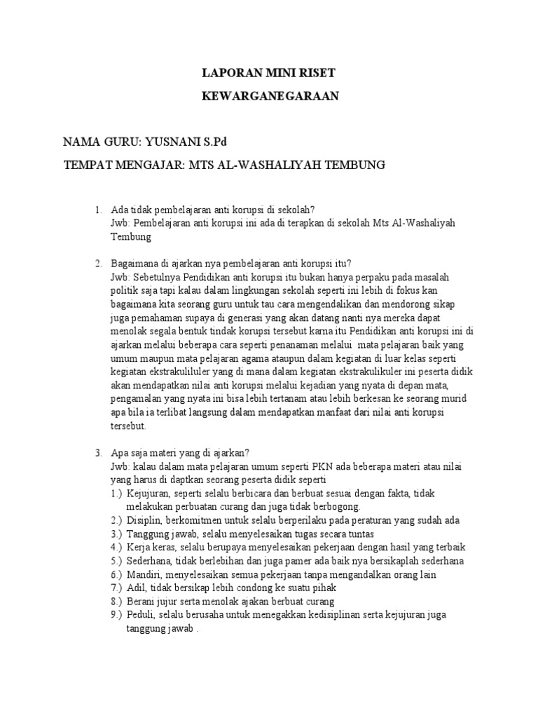 LAPORAN MINI RISET Kewarganegaraan | PDF