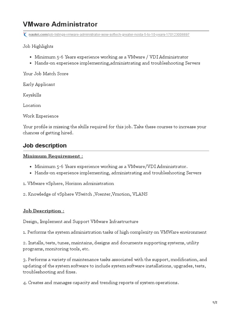 VMware Administrator | PDF | Desktop Virtualization | System Administrator