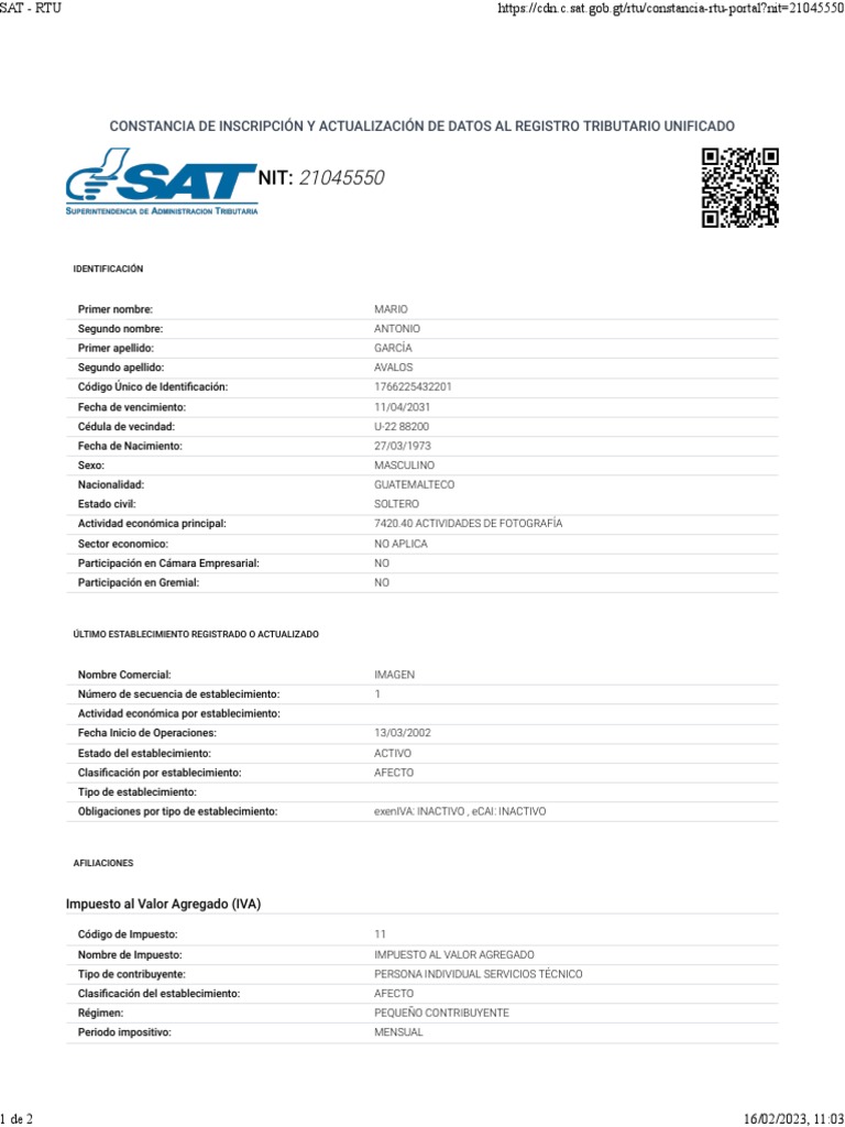 SAT - Formato RTU Guatemala | PDF