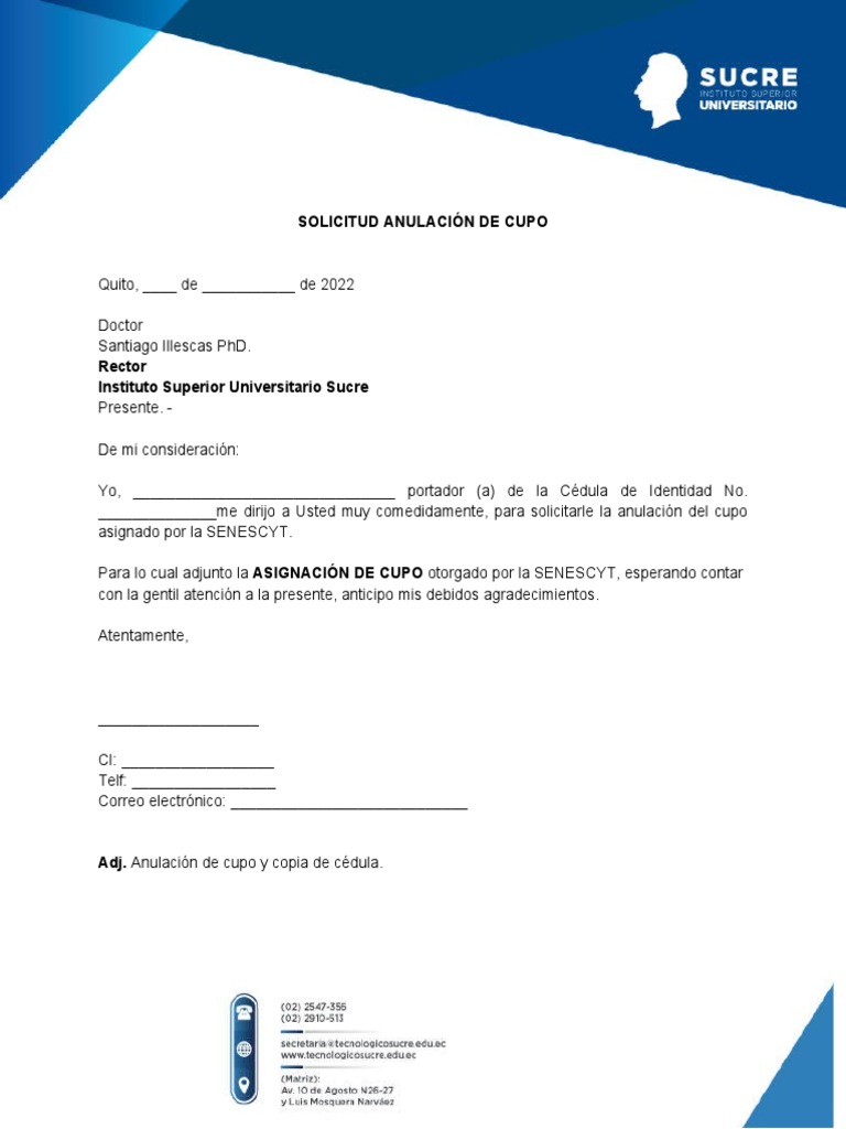 SOLICITUD - ANULACIÓN DE CUPO | PDF