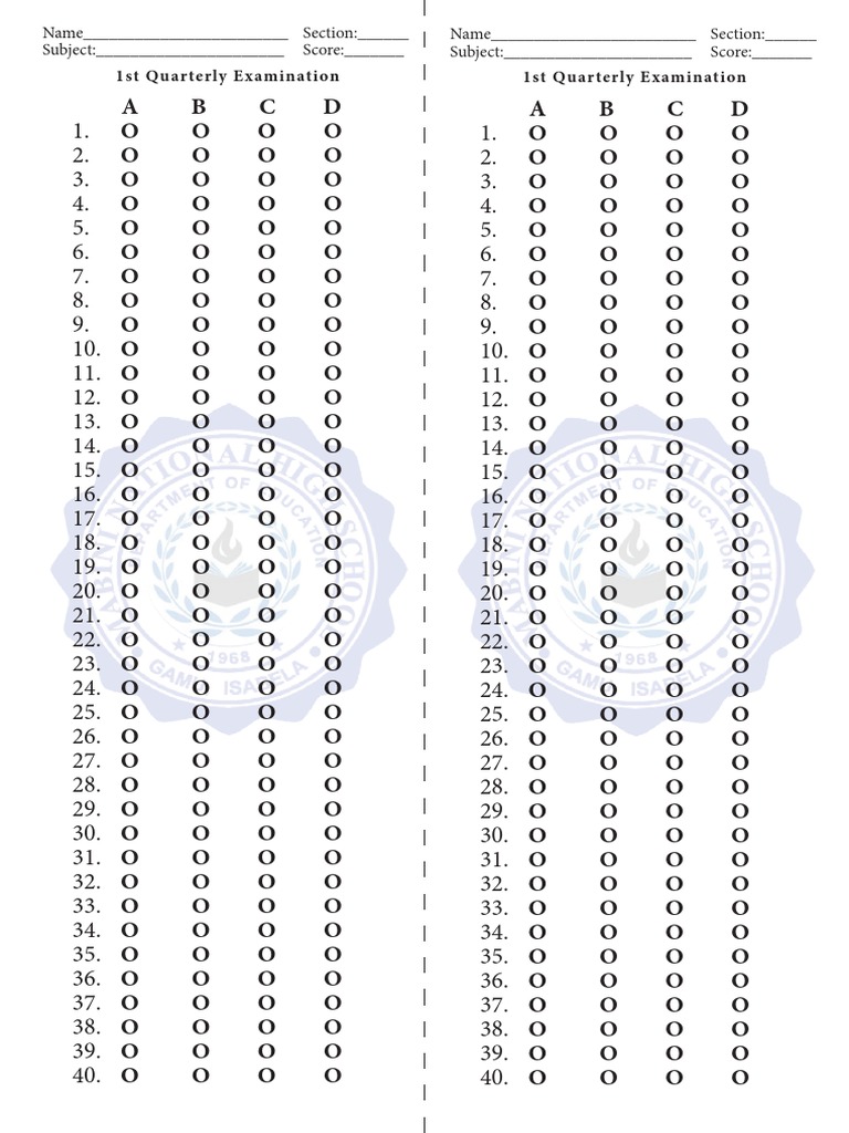 Answer Sheets Quarterly Exam | PDF | Xadrez Answer Sheets Quarterly Exam | PDF | Xadrez