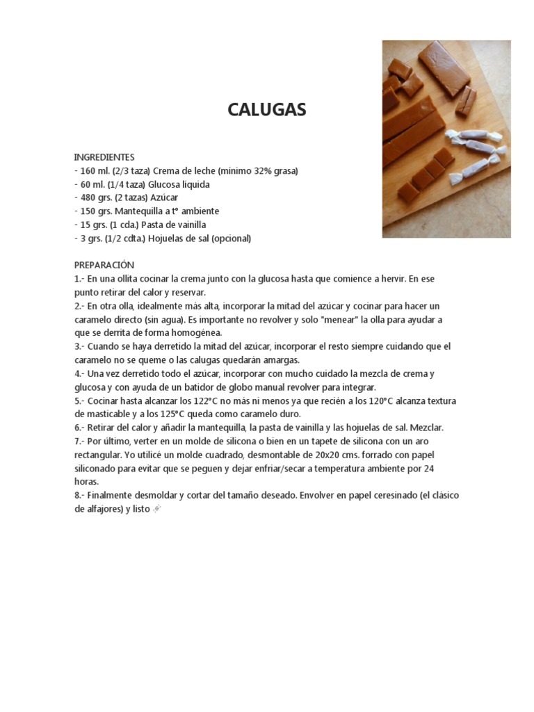 Receta de Calugas Caseras | PDF | Cocina, comidas y vino