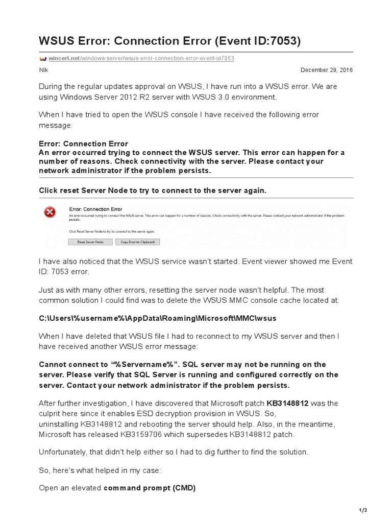 Wsus Error Connection Error Event Id7053 Pdf Command Line Interface Server Computing