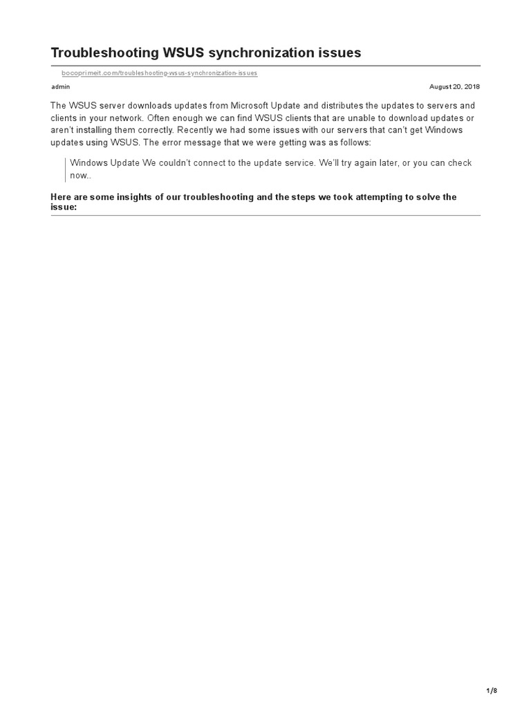 Troubleshooting WSUS Synchronization Issues | PDF Troubleshooting WSUS Synchronization Issues | PDF