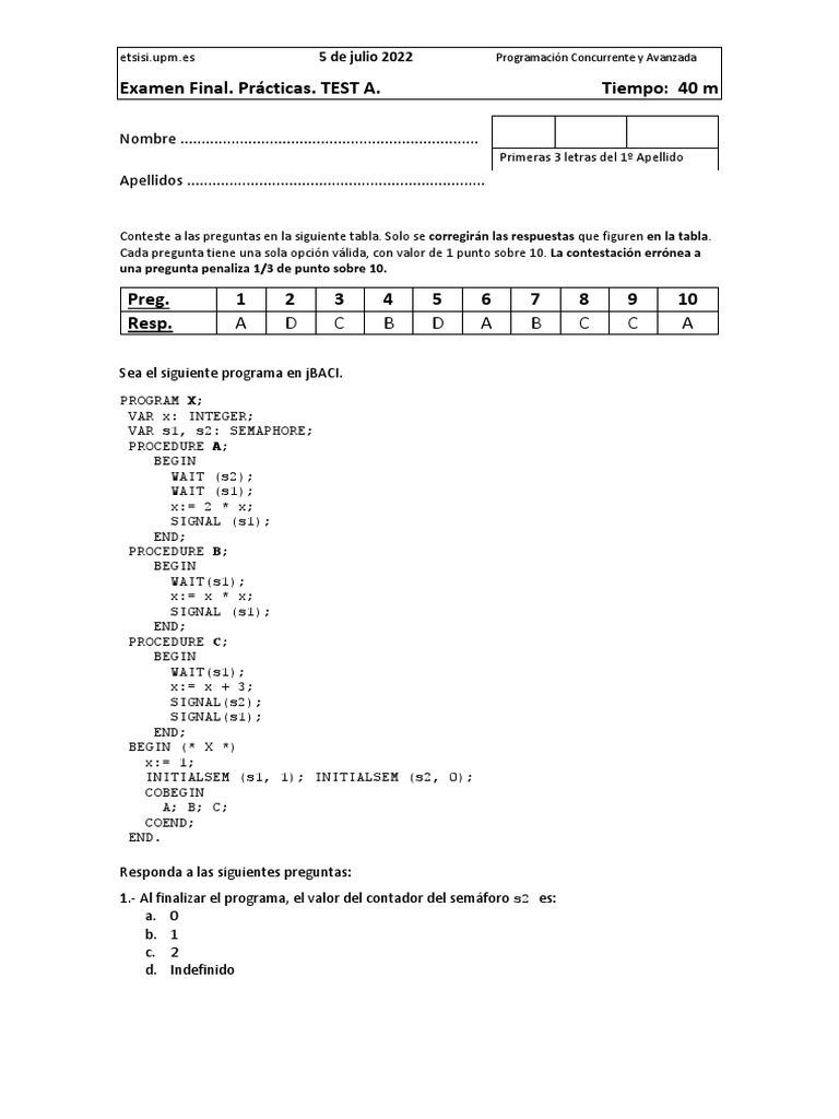 Final Julio Prácticas Test A Con Solución | PDF | Programación de ...
