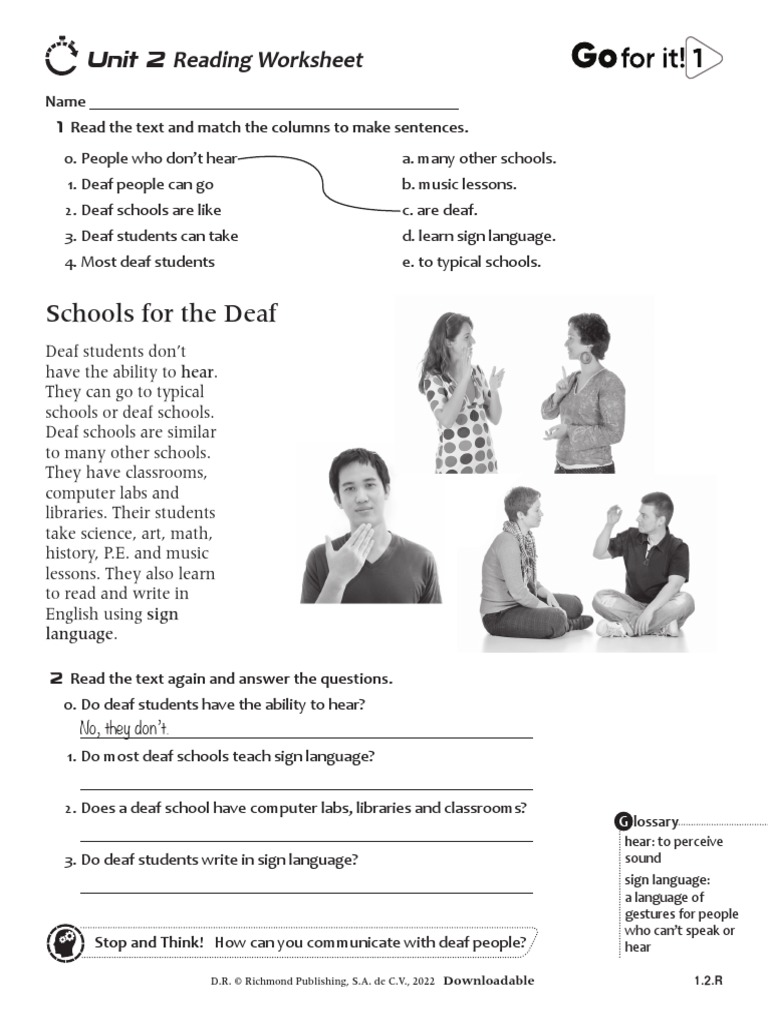 Schools for the Deaf Worksheet | PDF