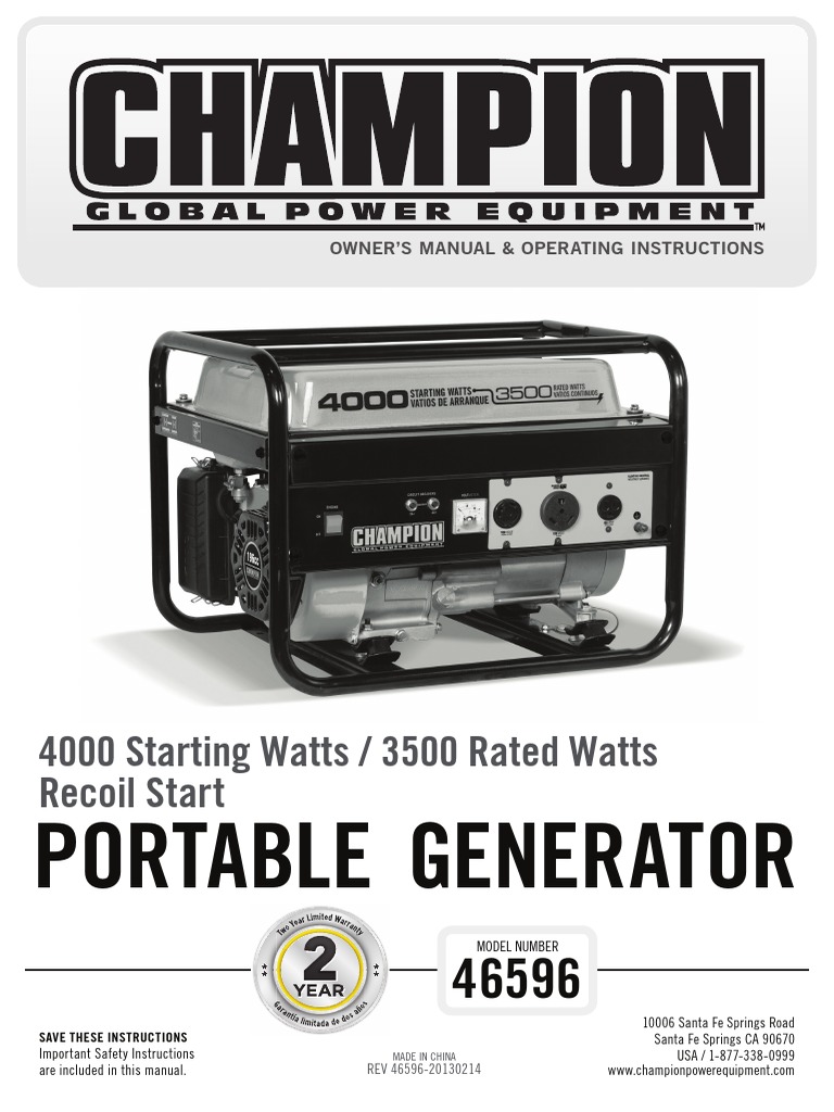 Champion Generator 46596 - Manual-English | PDF | Ac Power Plugs And ...