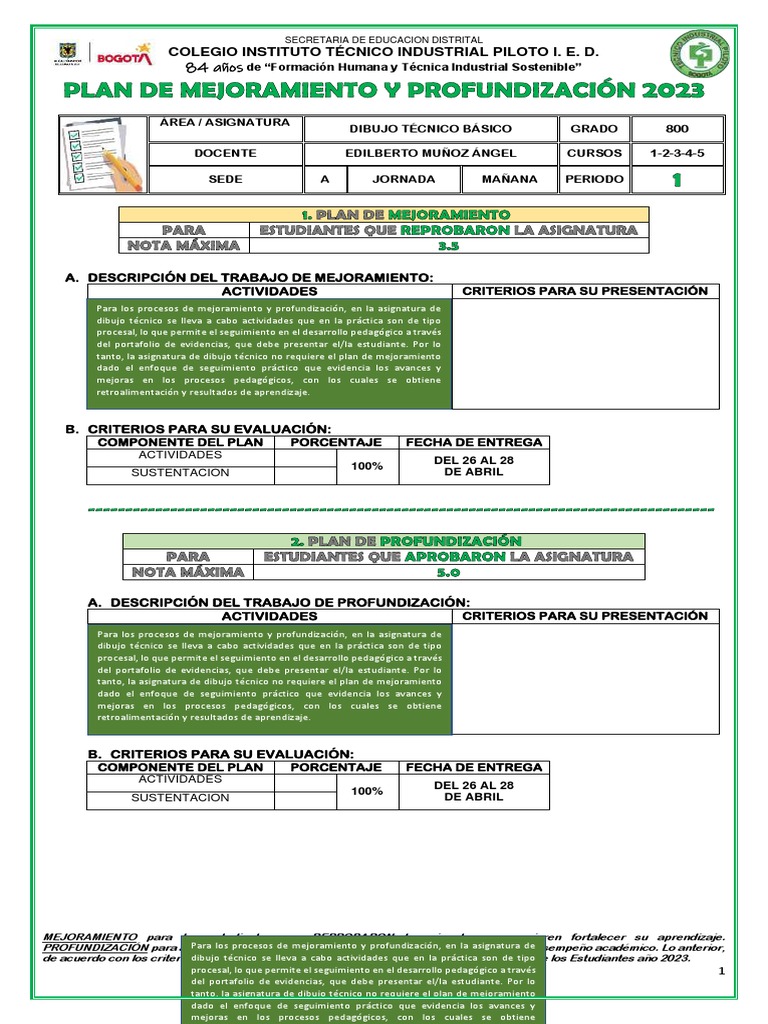 Plan-Mp-1p-Dibujo Técnico Básico-8°-Edilberto Muñoz Angel-Jm-2023 | PDF ...