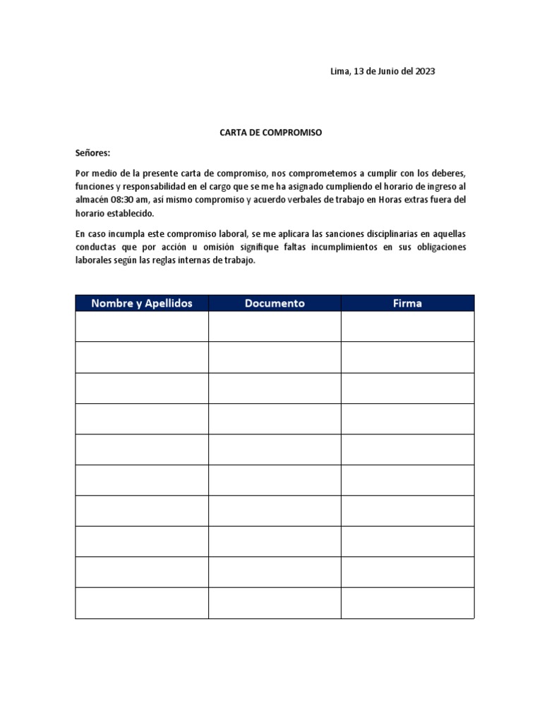 Carta de Compromiso de Asistencia | PDF