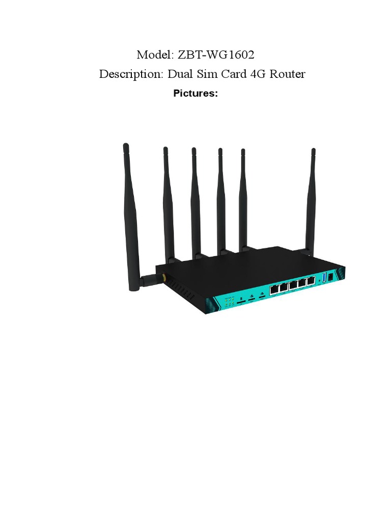 ZBT-WG1602 Dual SIM 4G Router Overview | PDF | Wi Fi | Computer Network