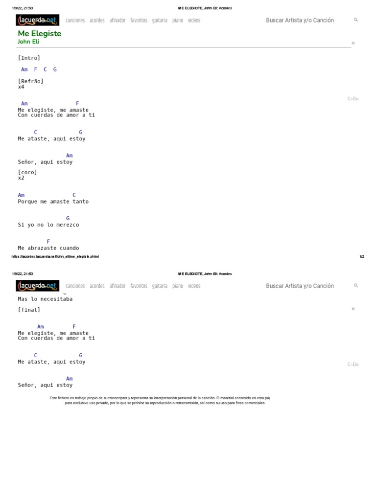 ME ELEGISTE, John Eli - Acordes | PDF