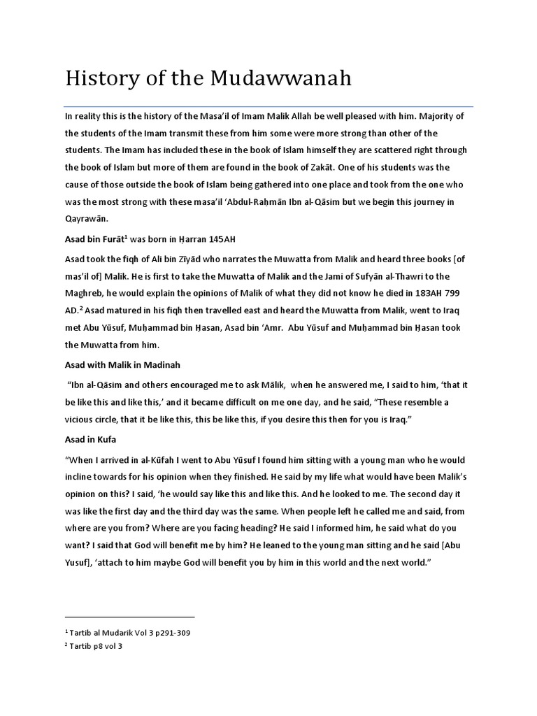 History of the Mudawwanah | PDF