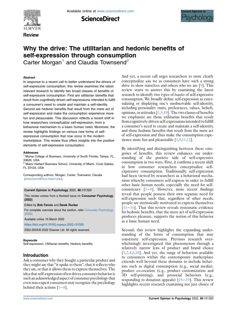 Hedonic and Utilitarian Benefits of Self-Expression | PDF | Hedonism ...
