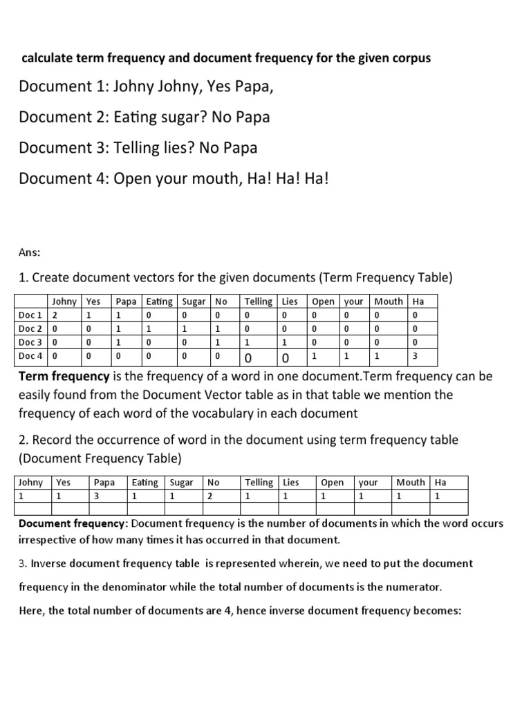 Term Frequency Doc Frequency Example | PDF