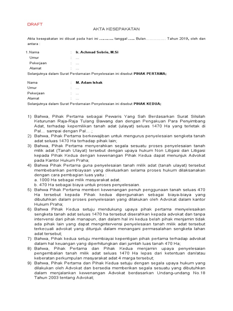 Draft Akta Kesepakatan | PDF
