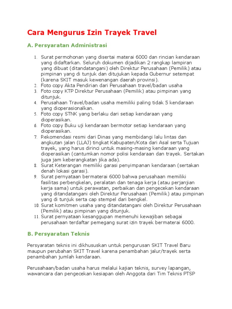 Cara Mengurus Izin Trayek Travel | PDF