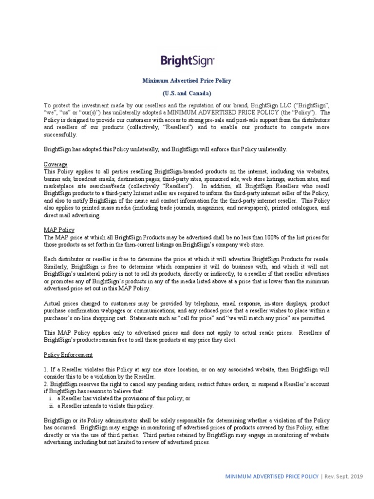 Minimum Advertised Price MAP Policy | PDF | Advertising | List Price