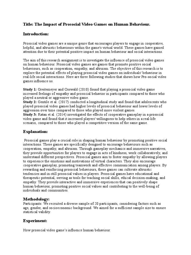 Title: The Impact of Prosocial Video Games On Human Behaviour | PDF ...