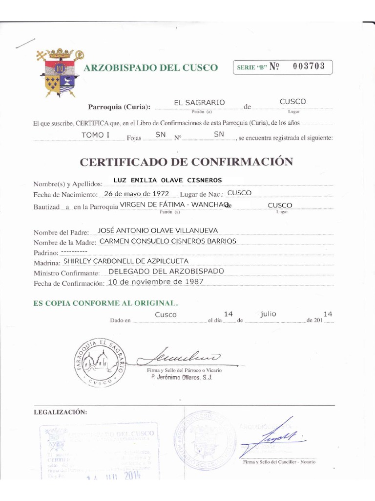 Acta de Confirmación | PDF