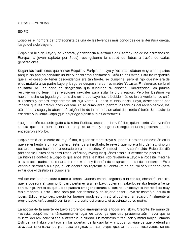 El Mito de Edipo | Descargar gratis PDF | Edipo | Mitología De Grecia ...