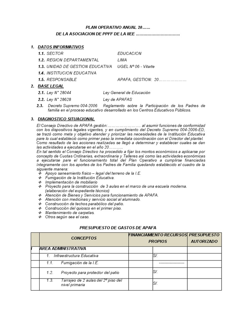 06 - MODELO DE PLAN OPERATIVO | PDF