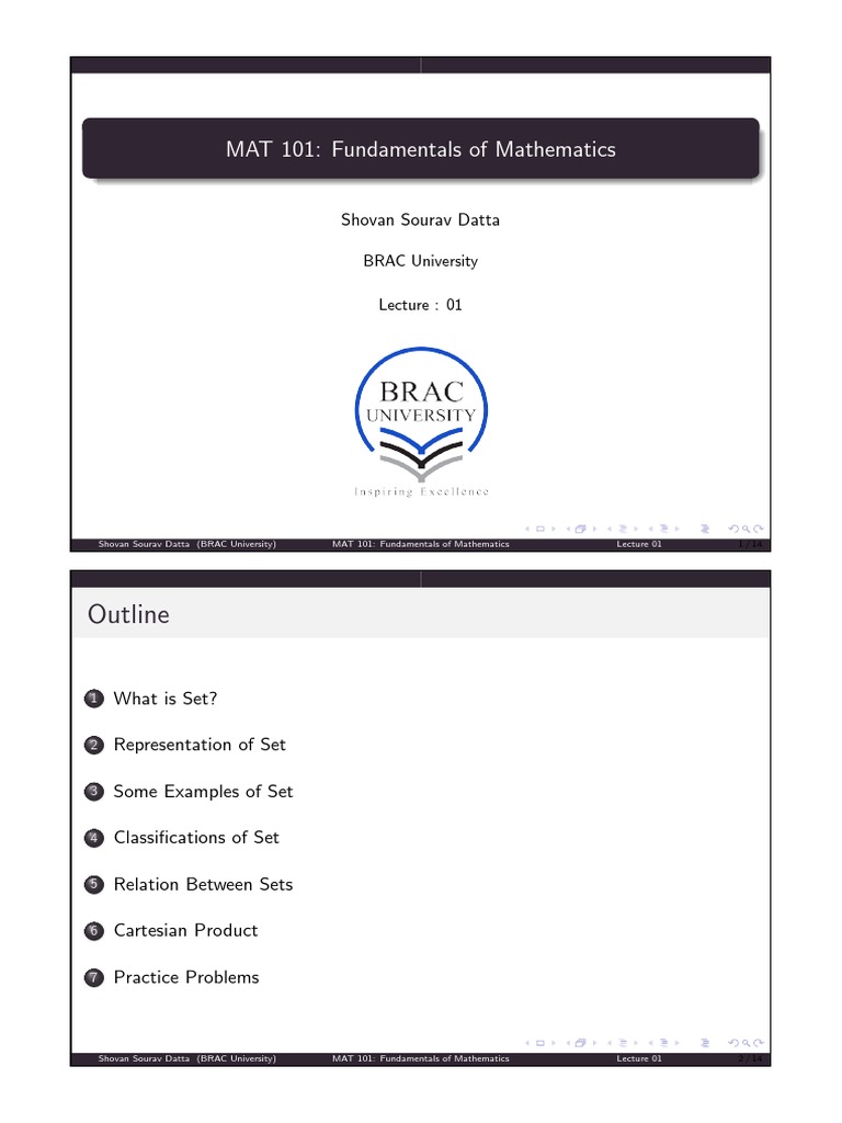 Lecture 01 (MAT 101) | PDF | Set (Mathematics) | Numbers