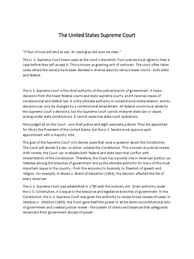 The United States Supreme Court | PDF | Supreme Courts | Supreme Court ...