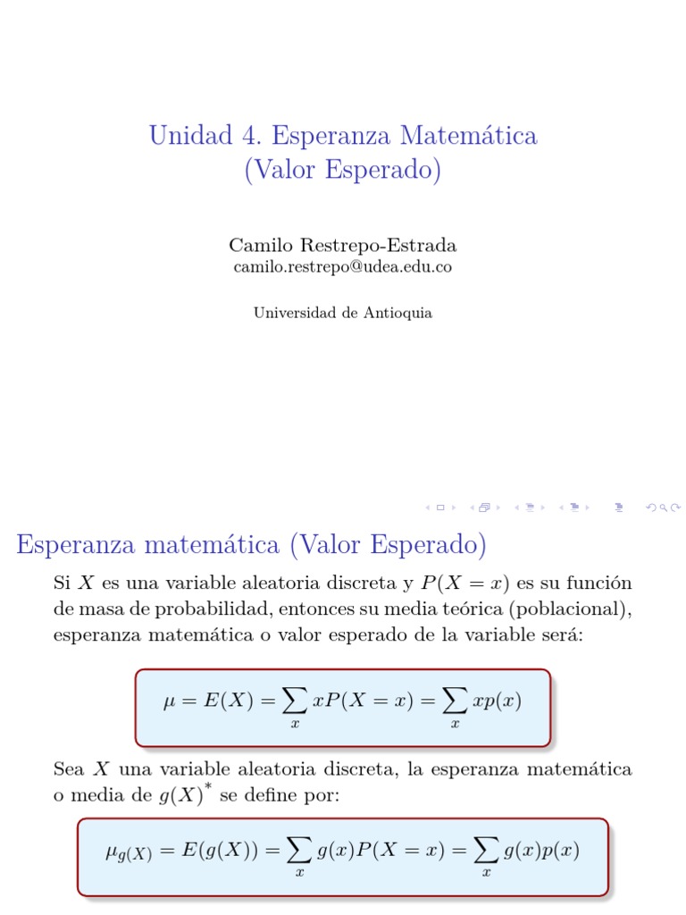 Valor Esperado | PDF | Valor esperado | Variable aleatoria