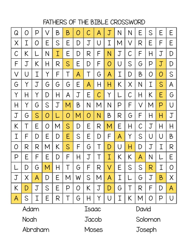 Bible Fathers Crossword Puzzle | PDF | Isaac | Book Of Genesis