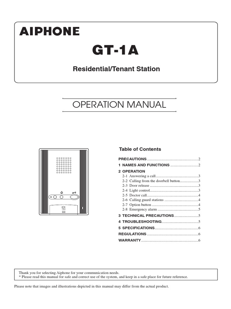 Aiphone GT-1A User Operation Manual | PDF | Electromagnetic ...