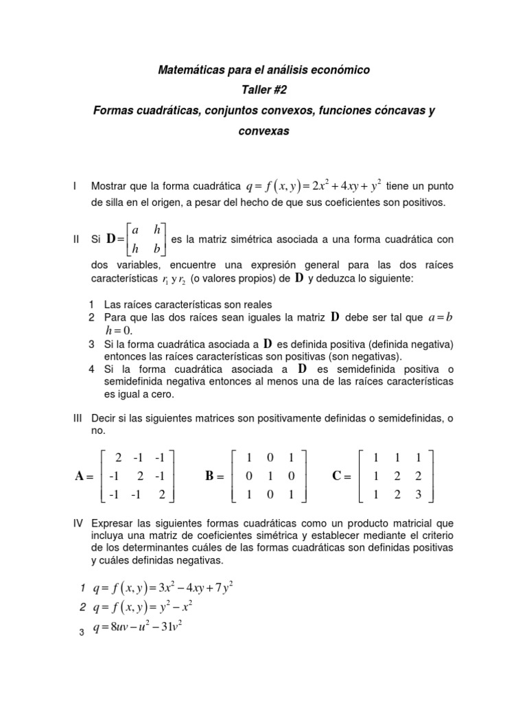 Taller II Conjuntos Convexos - Concavidad - Convexidad | PDF | Matriz (Matemáticas) | Conjunto ...